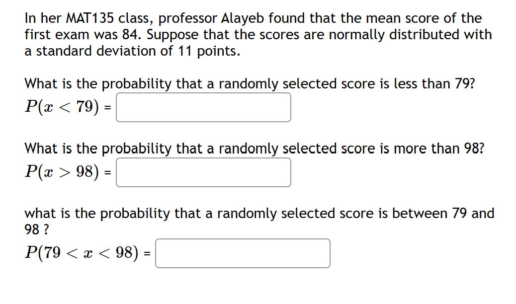 Solved In her MAT135 ﻿class, professor Alayeb found that the | Chegg.com