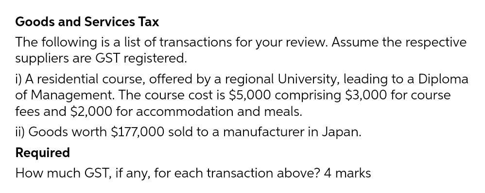 Solved Goods and Services Tax The following is a list of | Chegg.com