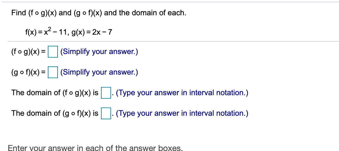 Solved Find (fog)(x) and (gof)(x) and the domain of each. | Chegg.com