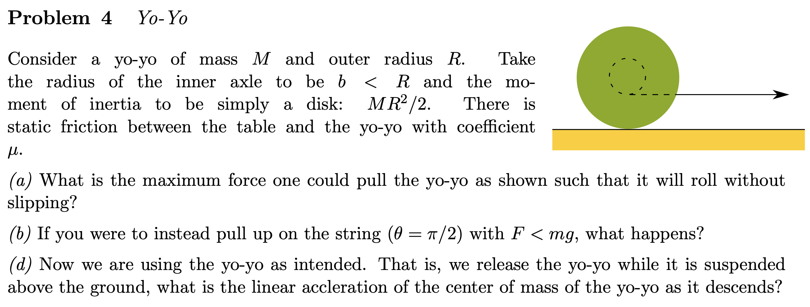 Solved by an EXPERT Problem 4,Yo-YoConsider a yo-yo of ﻿mass M ﻿and ...