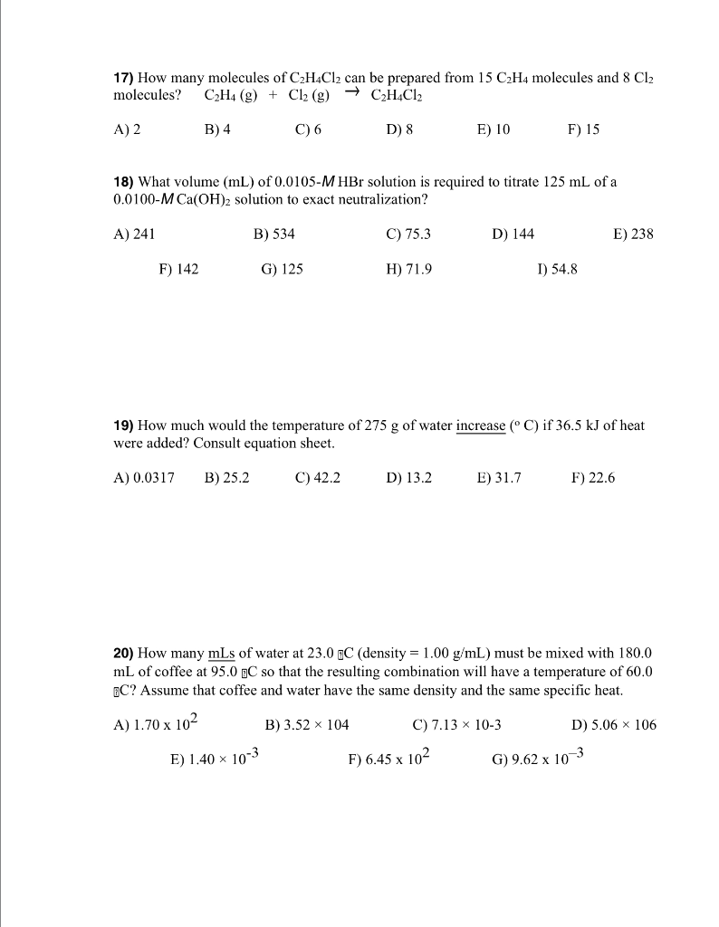 Solved 17) How many molecules of CH4Cl2 can be prepared from | Chegg.com