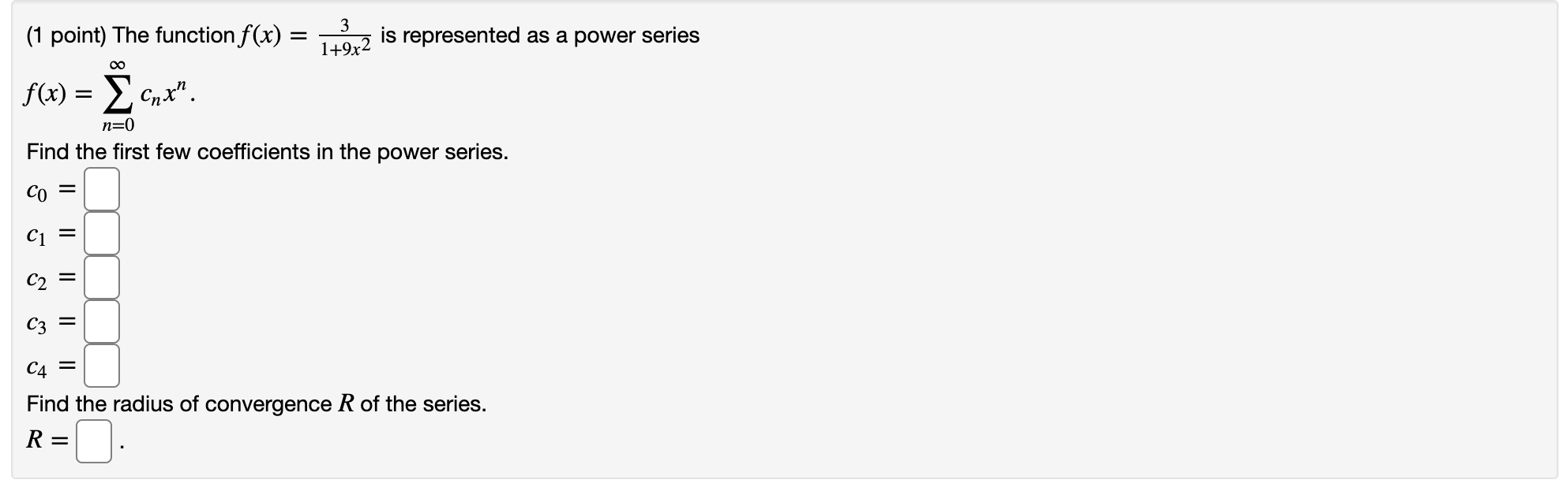 Solved (1 point) The function f(x) = 3 1+9x2 is represented | Chegg.com