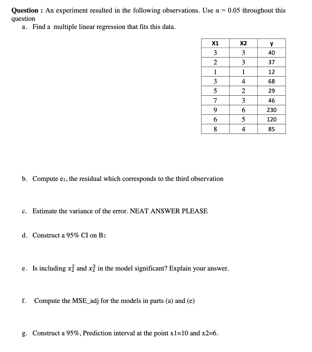 Solved Question : An experiment resulted in the following | Chegg.com