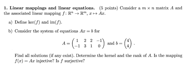 Solved 1. Linear mappings and linear equations. (5 points) | Chegg.com