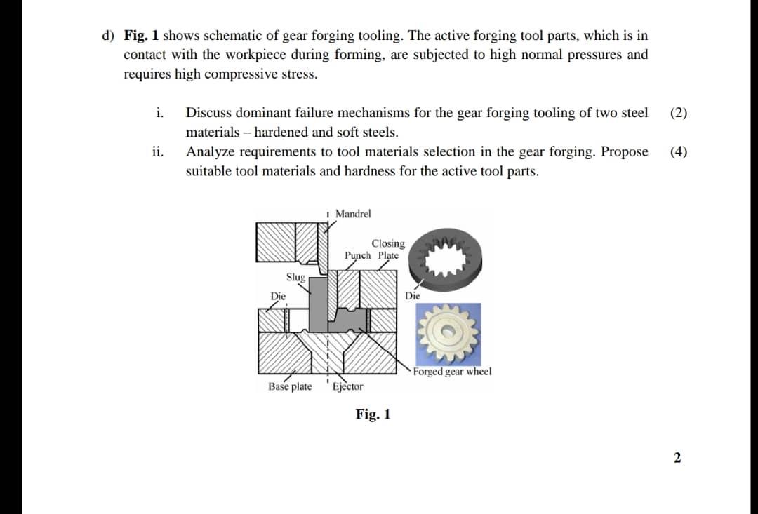 Solved d) Fig. 1 shows schematic of gear forging tooling. | Chegg.com