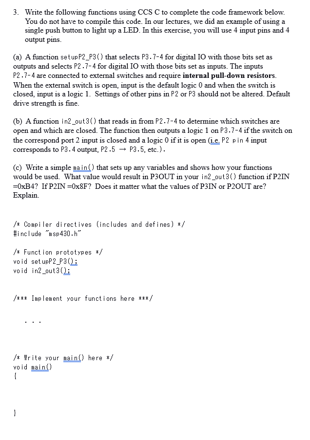 Solved 3. Write the following functions using CCS C to | Chegg.com