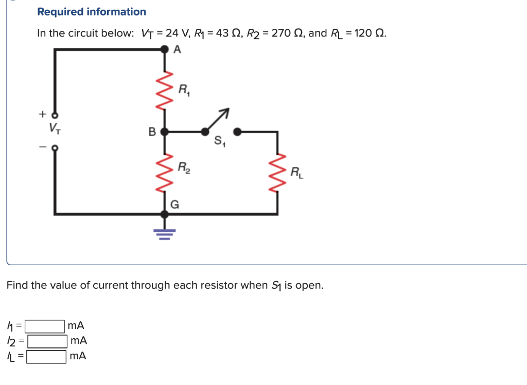 Solved In the circuit below: VT = 24 V, R1 = 43 Ω, R2 = 270 | Chegg.com
