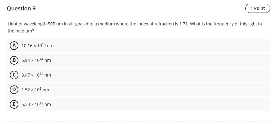 Solved Light of wavelength 505 nm in air goes into a medium | Chegg.com