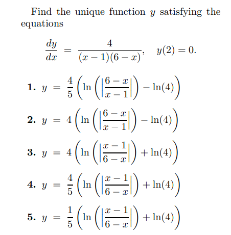 Solved Find the unique function y ﻿satisfying | Chegg.com