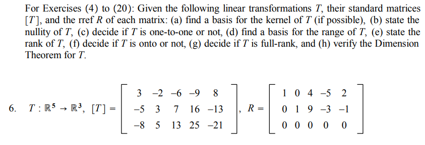 Solved For Exercises (4) to (20): Given the following linear | Chegg.com