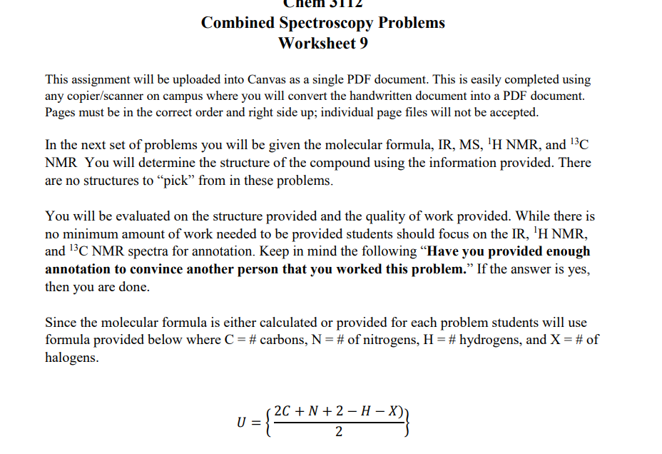 Solved Combined Spectroscopy Problems Worksheet 9 This | Chegg.com