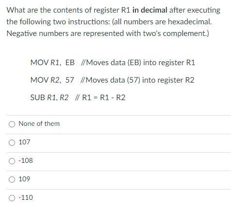 Solved What are the contents of register R1 in decimal after | Chegg.com