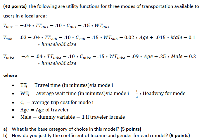 (40 points) The following are utility functions for | Chegg.com