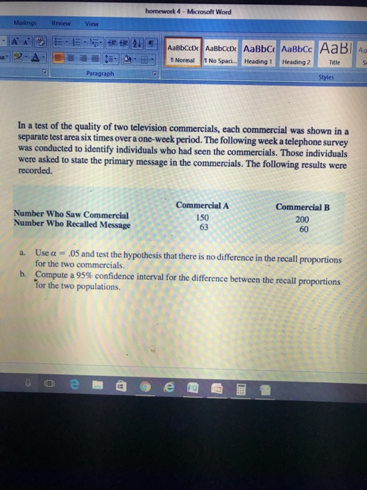Solved Homework 4 Microsoft Word Mailings Review View 1