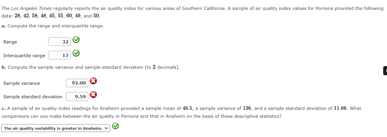 Solved The Los Angeles Times regularly reports the air | Chegg.com
