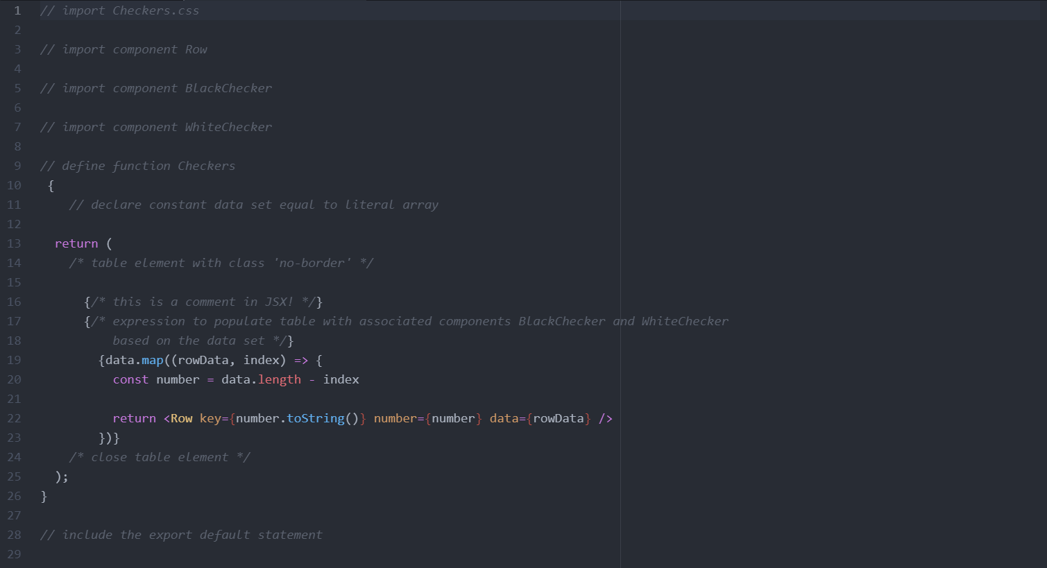 Solved 1. import the Checkers.css 2. import component Row 3. | Chegg.com Solved 1. import the Checkers.css 2. import component Row 3. | Chegg.com