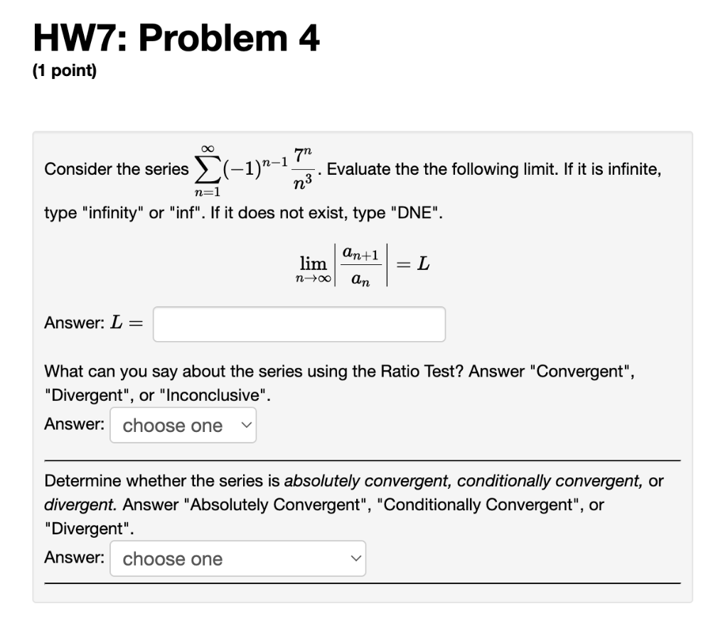 Solved HW7: Problem 4 (1 point) 7п Consider the series | Chegg.com