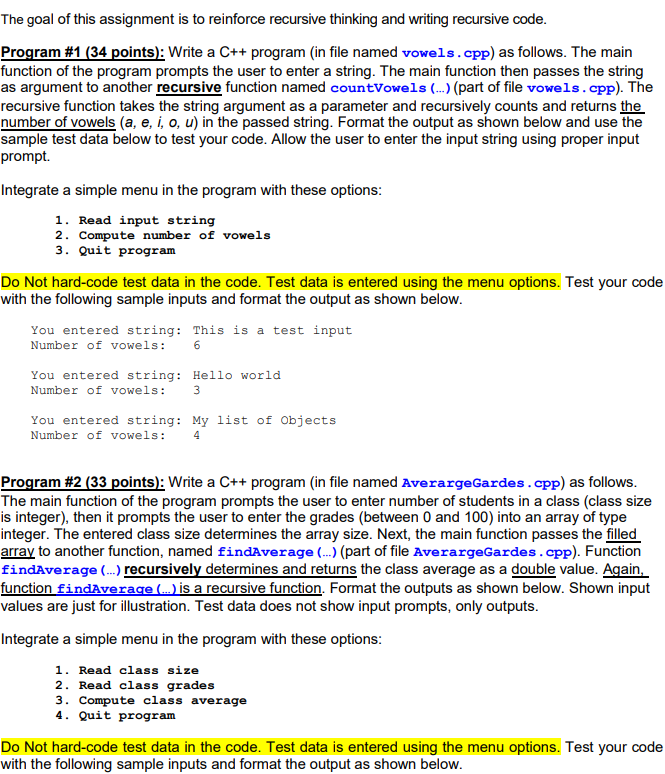 Solved The goal of this assignment is to reinforce recursive | Chegg.com