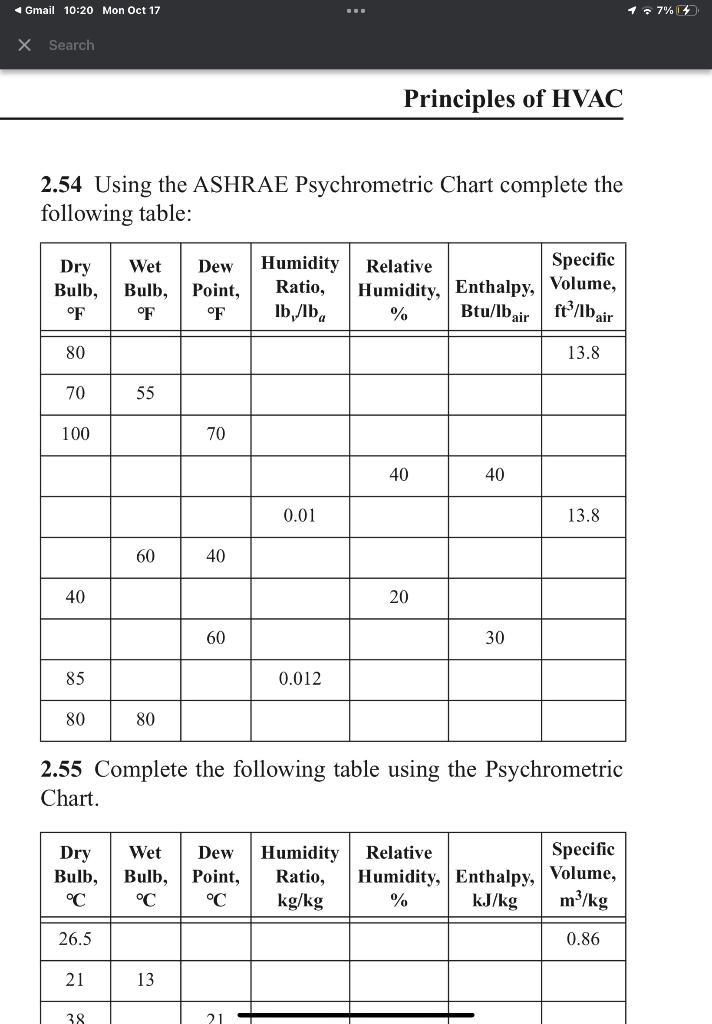 Solved 2.54 Using the ASHRAE Psychrometric Chart complete | Chegg.com