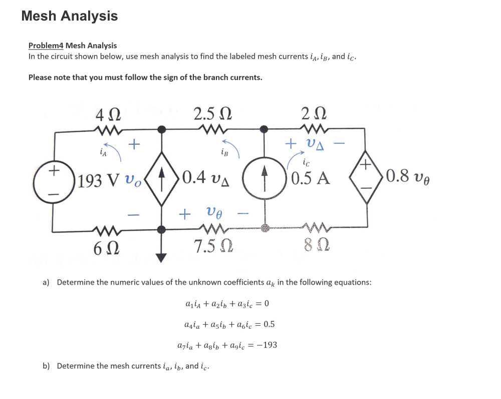 Solved Mesh Analysis Problem4 Mesh Analysis In the circuit | Chegg.com