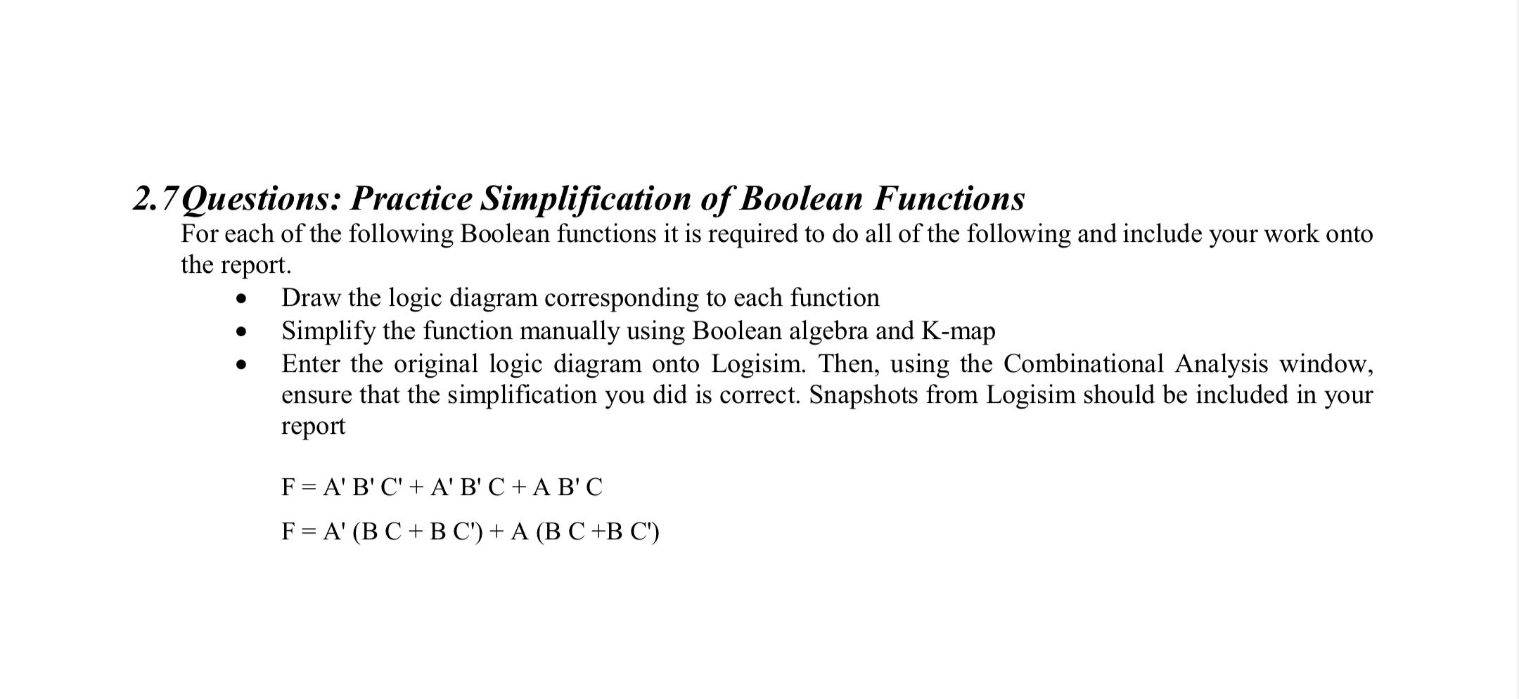 Solved 2 7 Questions Practice Simplification Of Boolean