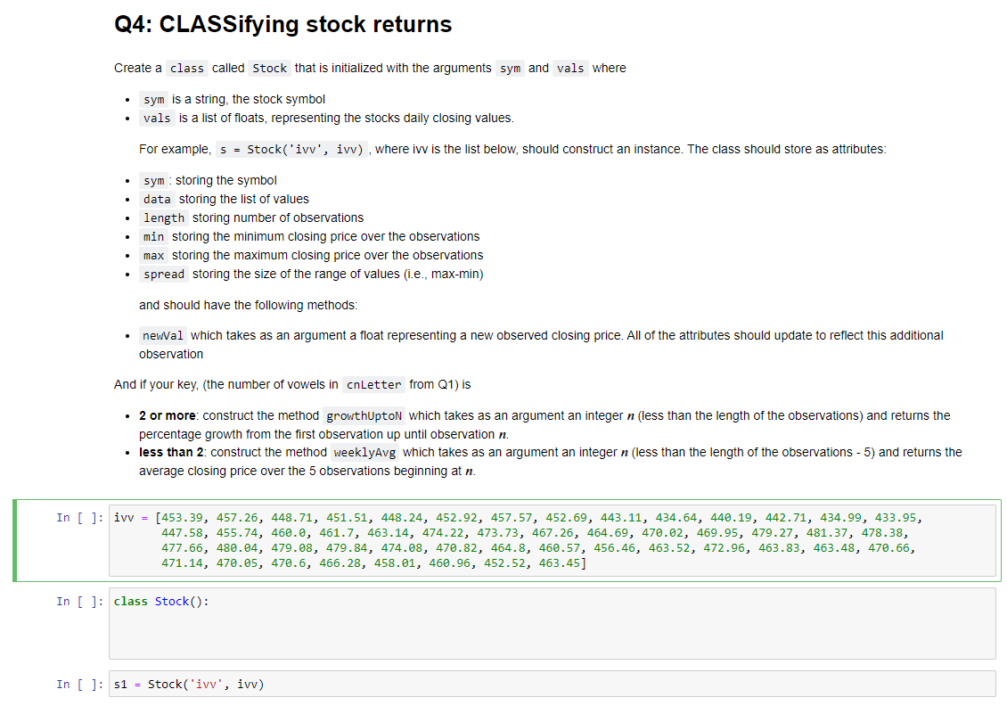 Solved Q4: CLASSifying stock returns Create a class called | Chegg.com