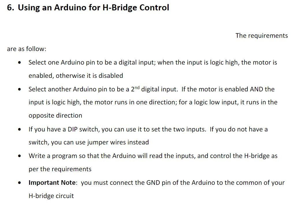 Solved 6. Using an Arduino for H-Bridge Control The | Chegg.com