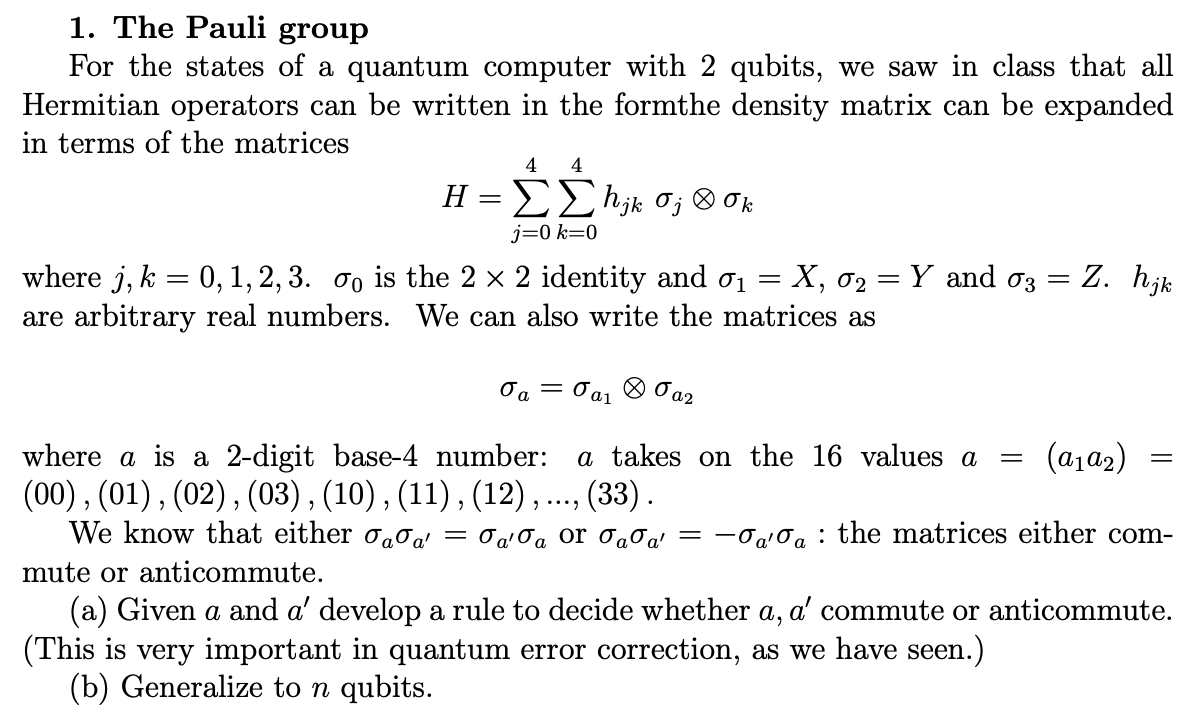Solved 1. The Pauli group For the states of a quantum | Chegg.com