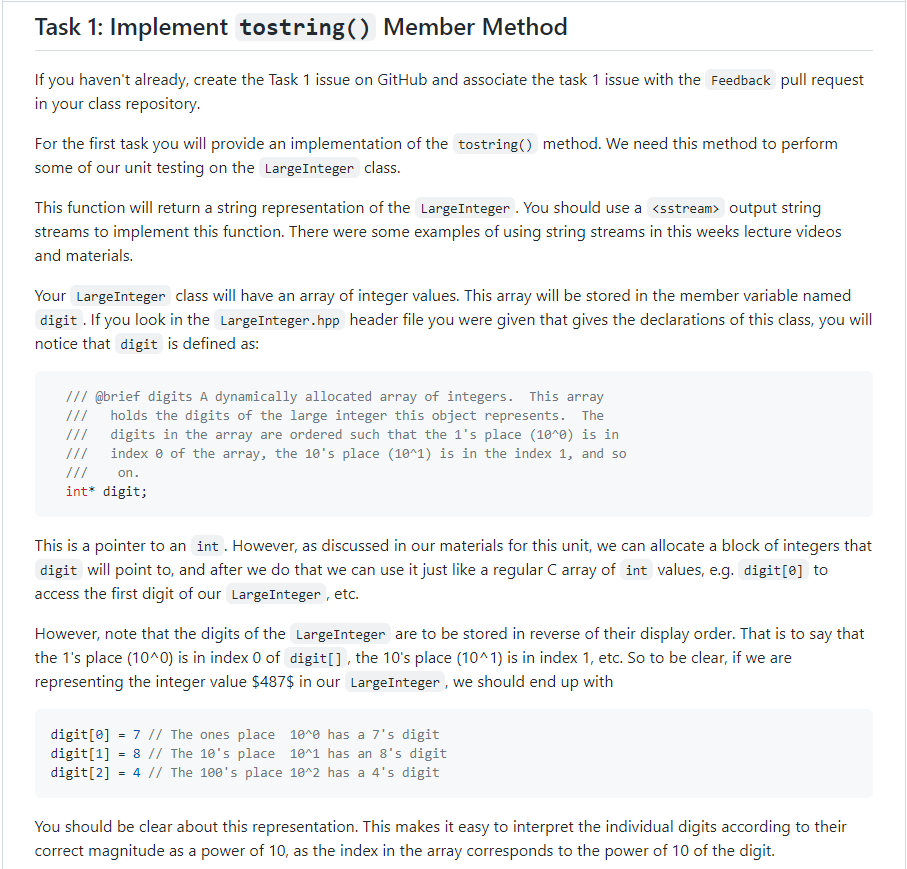 Solved Task 1: Implement tostring() Member Method If you | Chegg.com