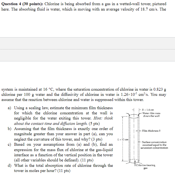 Solved Question 4 ( 30 ﻿points): Chlorine is being absorbed | Chegg.com