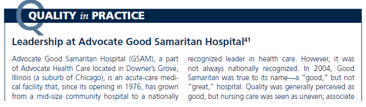 Solved QUALITY in PRACTICE Leadership at Advocate Good | Chegg.com