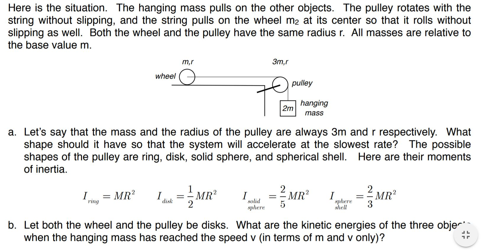 Solved Here is the situation. The hanging mass pulls on the | Chegg.com
