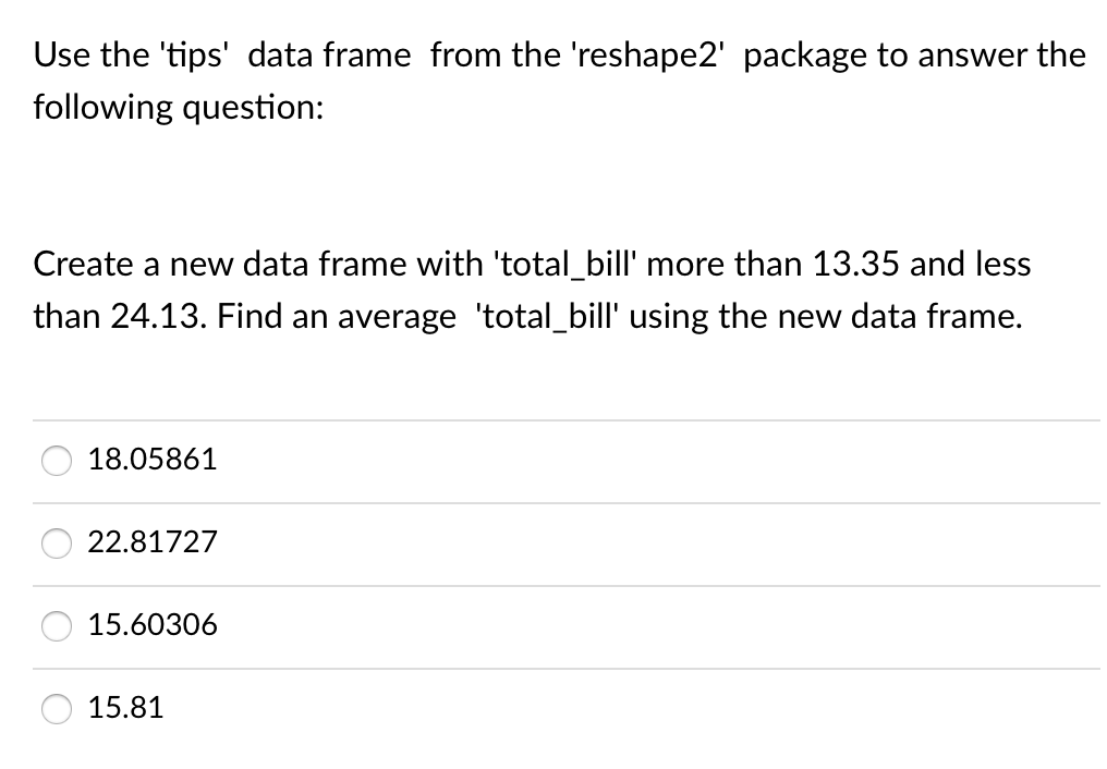 Solved Use the 'tips' data frame from the 'reshape2' package | Chegg.com
