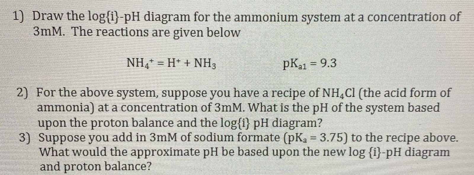 Solved Draw the log{i}-pH diagram for the ammonium system at | Chegg.com