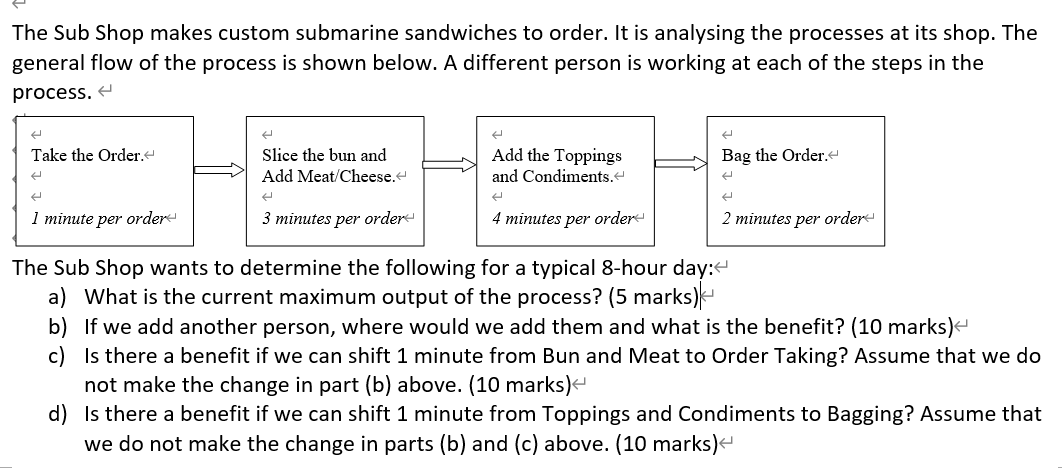 Solved The Sub Shop makes custom submarine sandwiches to | Chegg.com
