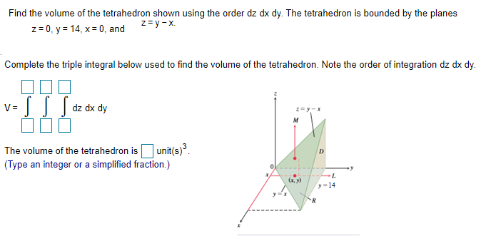 Solved Find the volume of the tetrahedron shown using the | Chegg.com