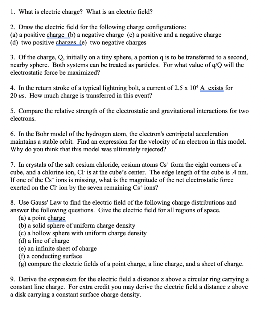 Solved 1. What is electric charge? What is an electric | Chegg.com
