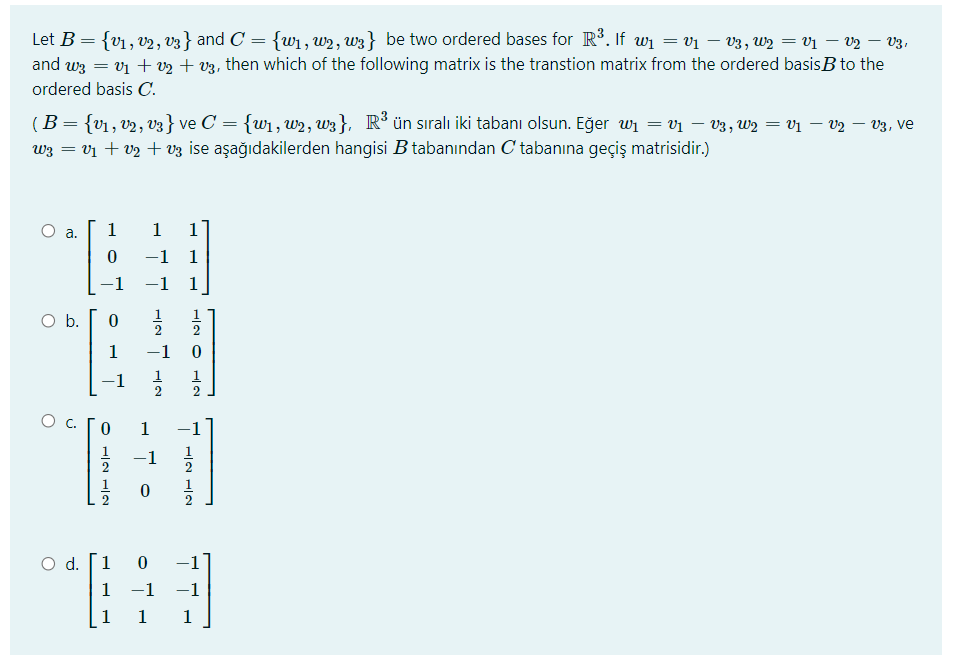 Solved Let B={V1, V2, V3} and C = {W1, W2, W3} be two | Chegg.com