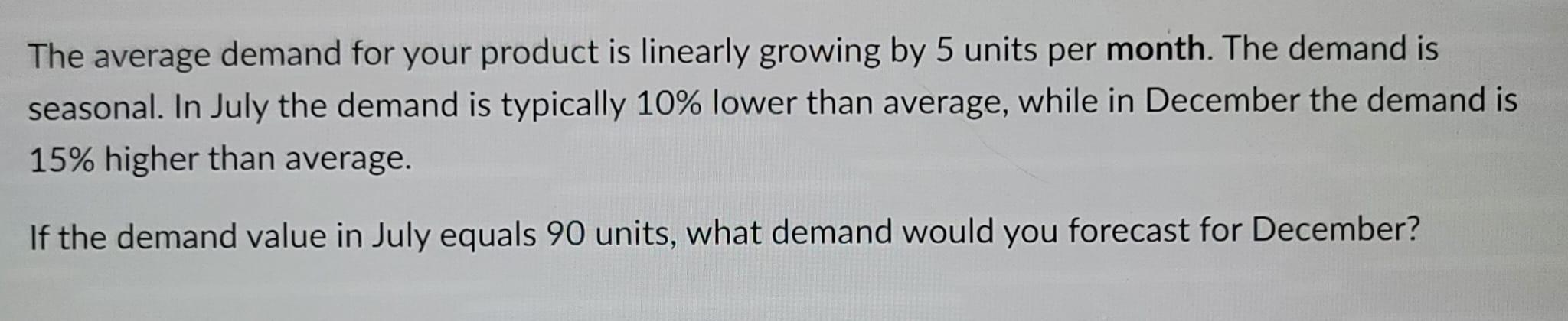 Solved The average demand for your product is linearly | Chegg.com