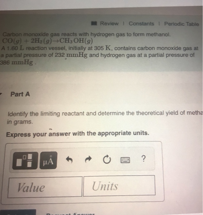 Solved Review1 Constants1 Periodic Table Carbon monoxide gas | Chegg.com