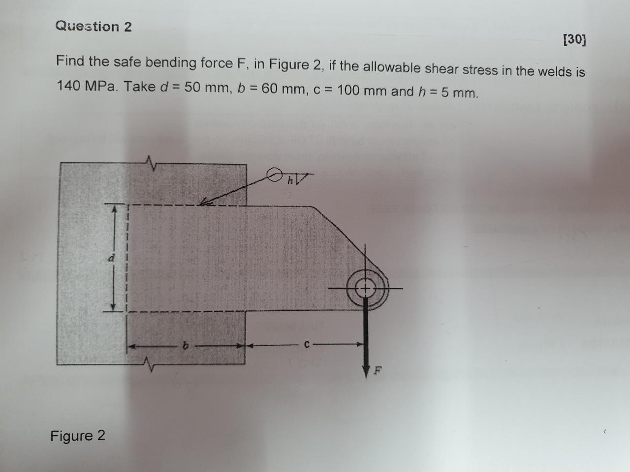 Solved Question 2 [30] Find the safe bending force F, in | Chegg.com
