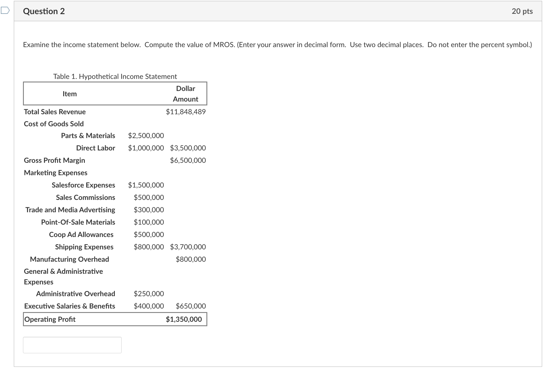 Solved Examine the income statement below. Compute the value | Chegg.com