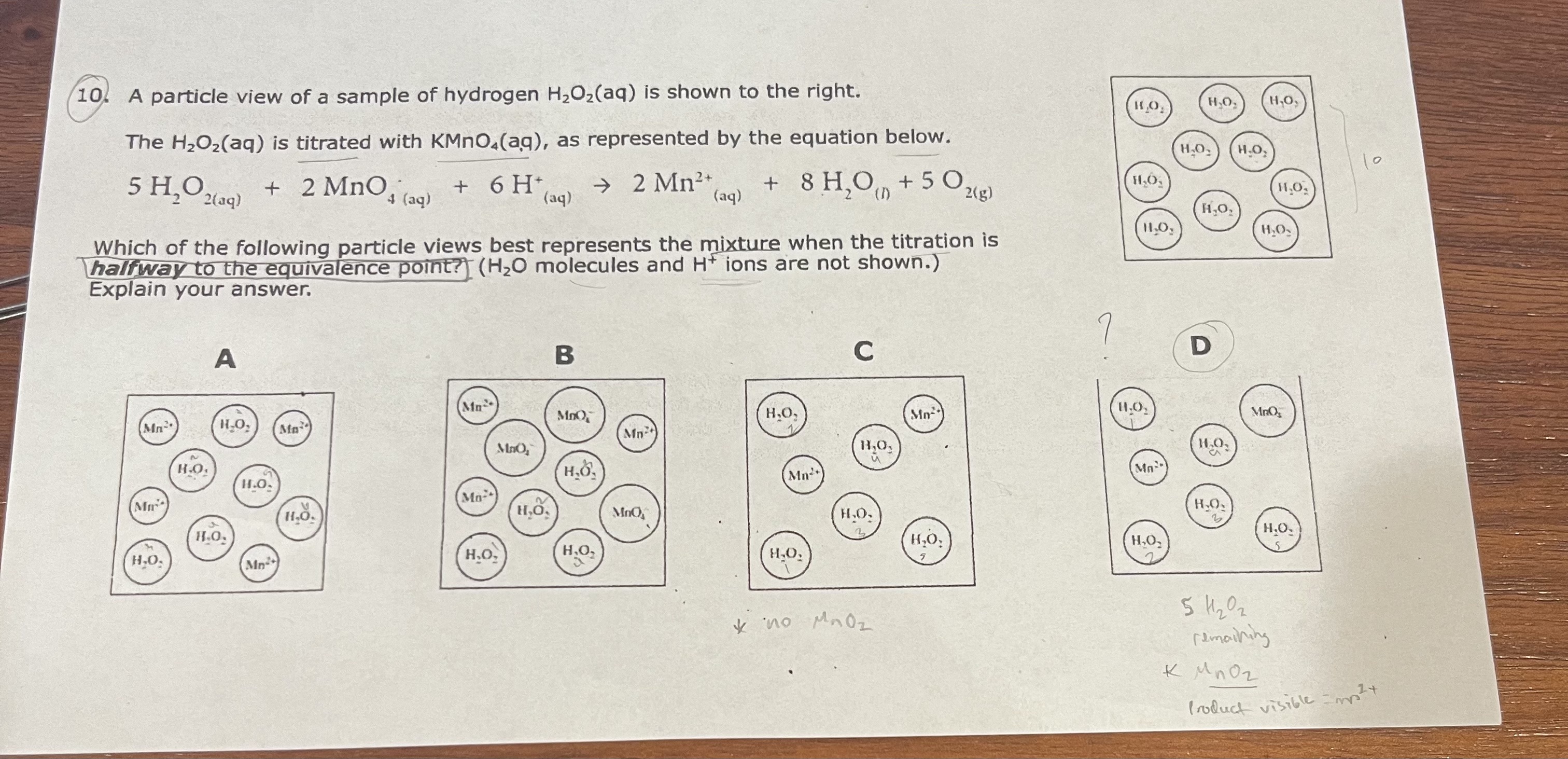 Solved 10. A particle view of a sample of hydrogen H2O2(aq) | Chegg.com