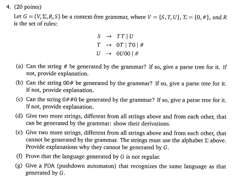 Solved 4 20 Points Let G V E R S Be A Context Free