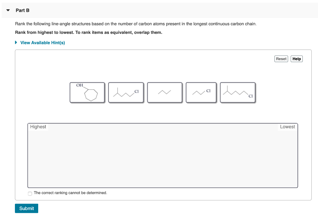 Solved Part B Rank the following line-angle structures based | Chegg.com