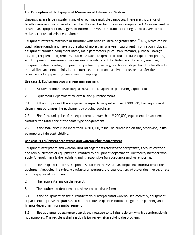 Solved The Description of the Equipment Management | Chegg.com