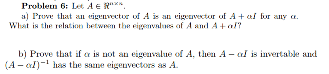 Solved Problem 6: Let A E RnXN. a) Prove that an eigenvector | Chegg.com
