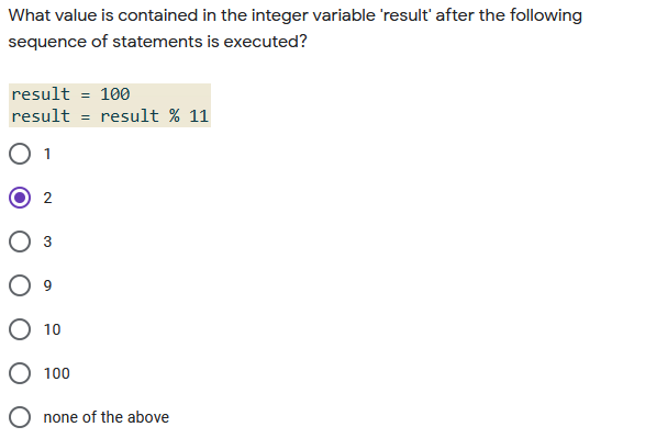 Solved What value is contained in the integer variable | Chegg.com