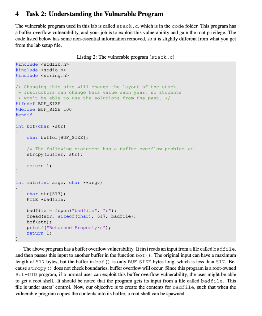 Solved 4 Task 2 Understanding The Vulnerable Program The 