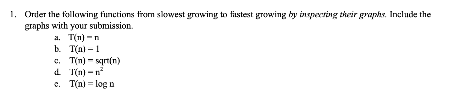 Solved 1. Order the following functions from slowest growing | Chegg.com